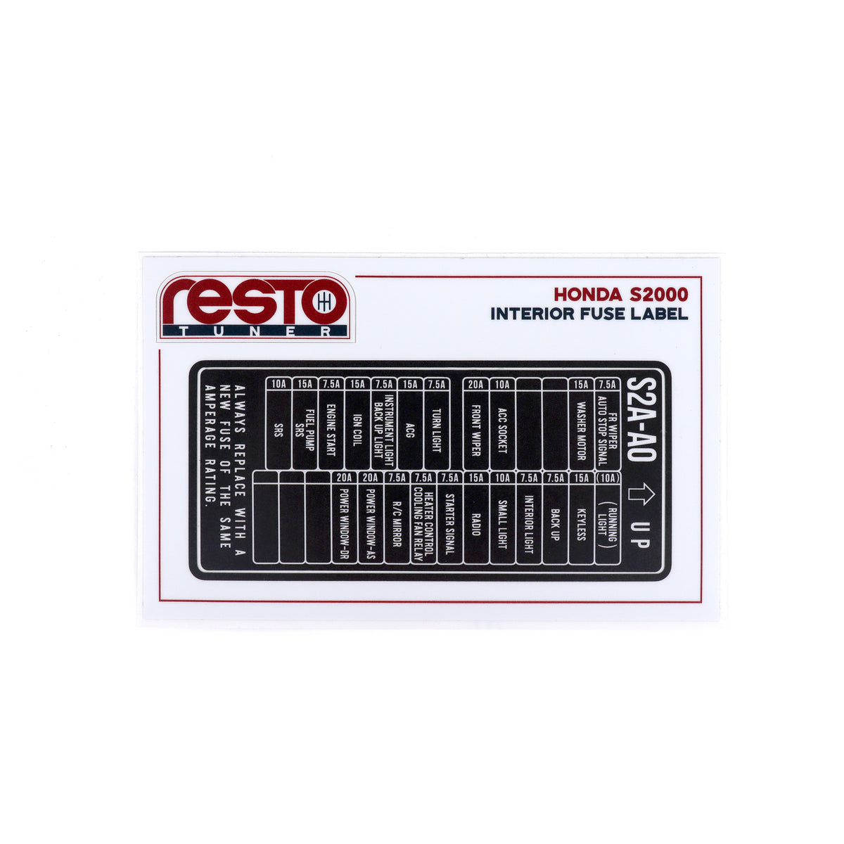 RestoTuner S2000 Interior Replacement Fuse Box Decal — Unit 1203